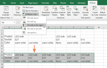 How to fill blank cells to the left