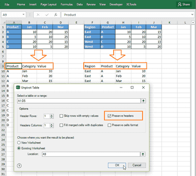 How to unpivot Excel crosstab table to a flat list – user guide | XLTools